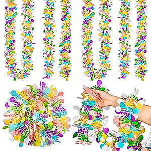 Whaline 4Pcs Easter Tinsel Garland 26Ft Colorful Tinsel Twist with Confetti Spring Hanging Tinsel Ornament Decoration for Holiday Door Tree Mantel Window Outdoor Party Supplies