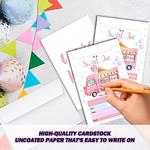 Ice Cream Truck Birthday Party Invitations is a Sweet One 1st Birthday Party Invitation, Summer Ice Cream Theme Fill in Invites Cards, Birthday Party Supplies, 20 Invitations with Envelopes - JY700