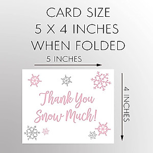Winter Thank You Cards Thank You Snow Much Baby Shower Little Snowflake Pink Silver Girls It's A Girl Birthday Party Bridal Wedding Thanks Stationary (50 count)