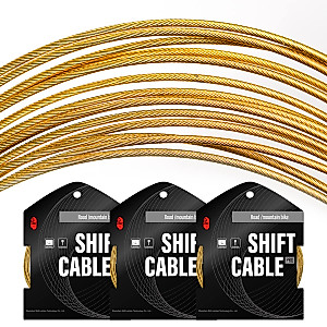 CNC Pro Slick Polished Bike Shifter Cable for Shimano/SRAM|Mountain bike，Road bike，MTB Derailleur Cable 2x1.1x 2100mm，Gold.