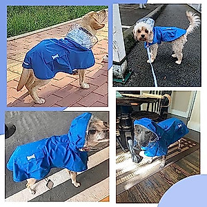 Waterproof Dog Raincoat, Adjustable Reflective Lightweight Pet Rain Clothes with Poncho Hood (Large, Blue)