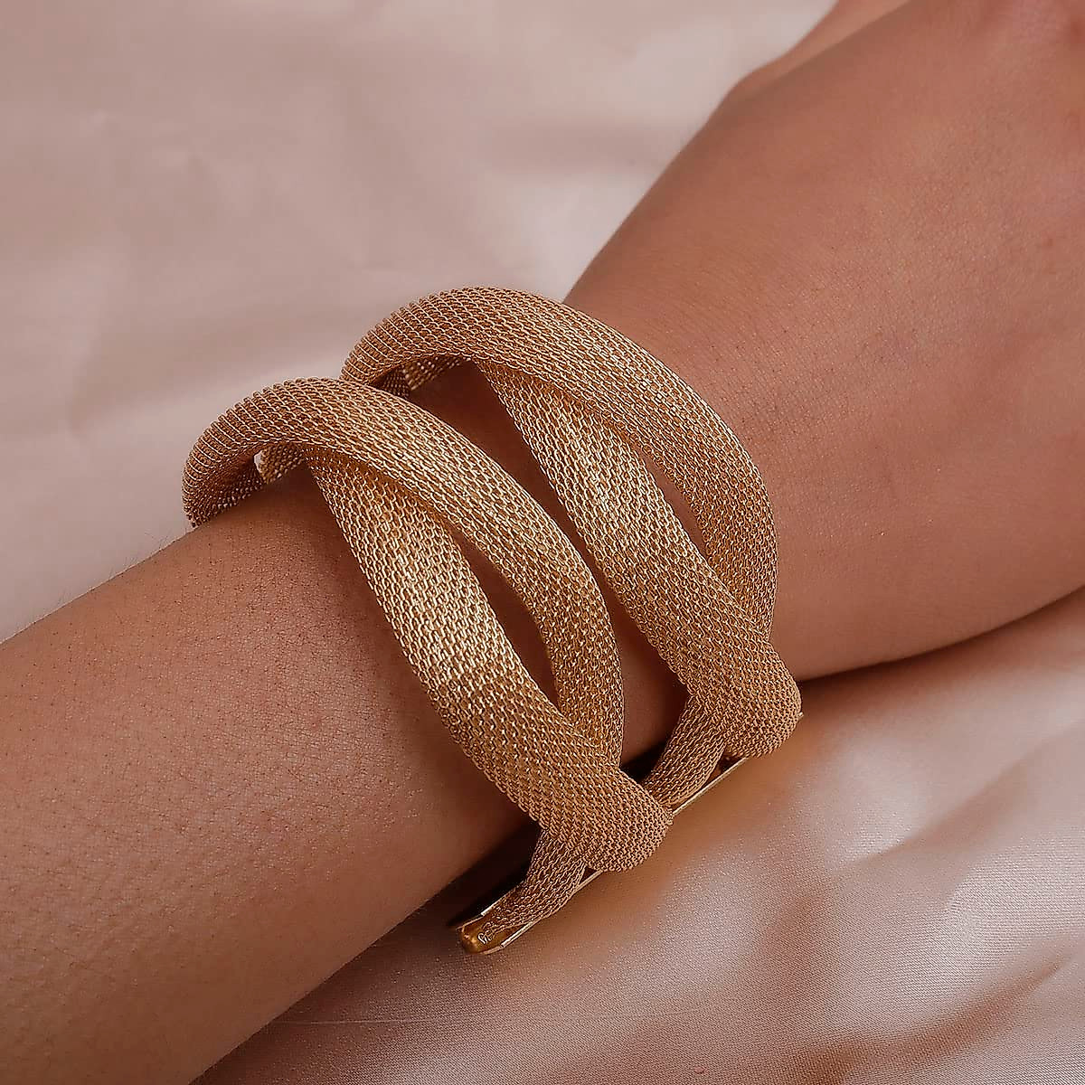 Rhinelife Gold Cuff Bangle Bracelets Vintage Chain Winding Wave Design Women Big Open Wide Bracelet Jewelry (Gold 3)