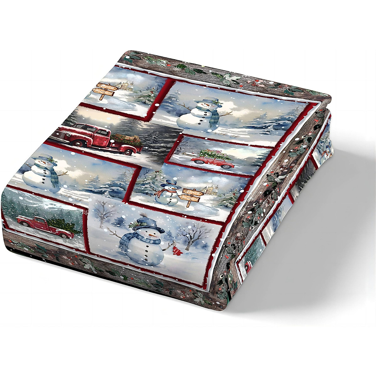 Snowman Bedding 4 Piece Set, King Size Happy New Year Geometric Patchwork Snowman Duvet Cover Set Winter Quilt Cover Christmas Theme Bed Sheet Set for Girls Boys Children Christmas Eve Bedding