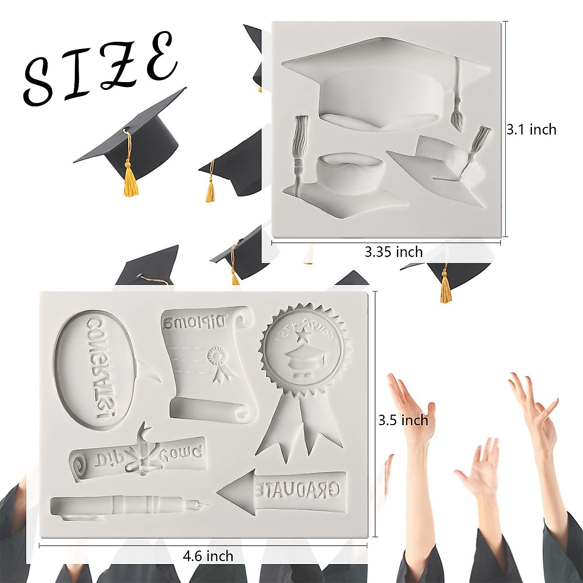 SAKOLLA Graduation Fondant Molds Silicone Doctoral Cap Diploma Candy Chocolate Molds Congrats Grad Congratulations Molds Cake Toppers Party Decorations for 2024 Graduation Celebration