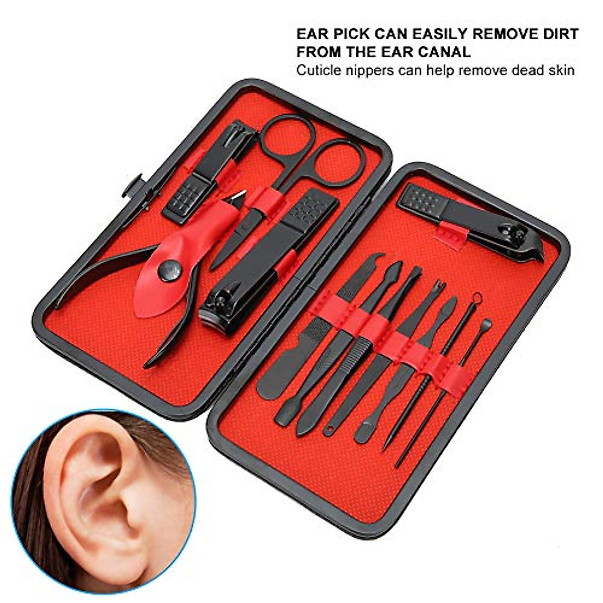 12pcs Manicure Set, Stainless Steel High Hardness Good Toughness Mens Grooming Kit, Easy to Carry Wear Resistance Pedicure Kit, for Nail File Polish