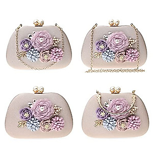 Evening Bag for Women Sparkly Flowers Beads Clutch Bags Elegant Clutch Bag for Wedding Party Prom (Champagne)