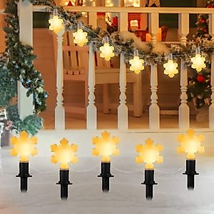 Christmas Snowflake Pathway Lights Outdoor, 14.3ft Plug in Walkway Lights Stake, Landscape Path Lights String for Christmas Lawn Garden Yard Decor, Hangable, Connectable, IP67 Waterproof, Warm White