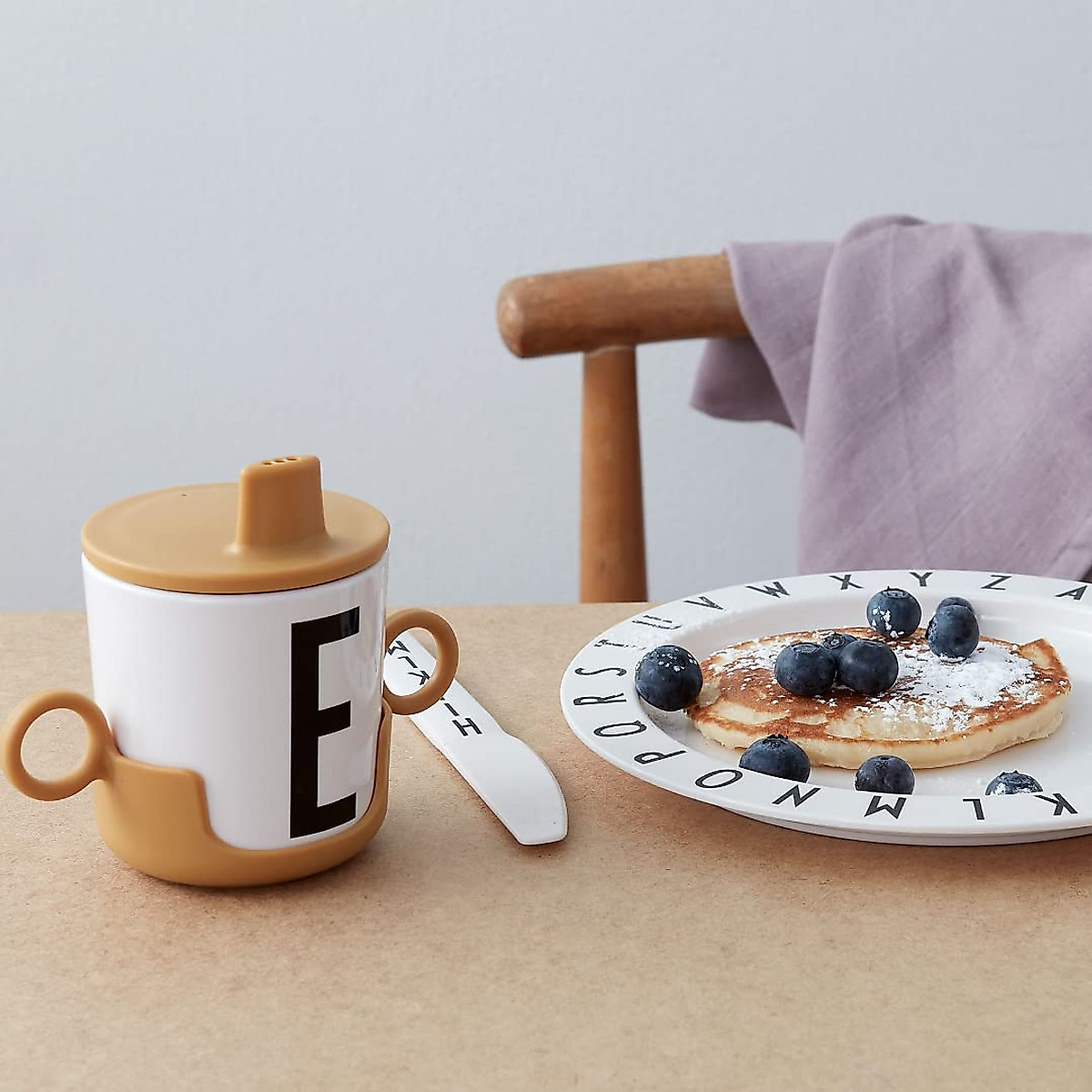 Design Letters Melamine Sippy cups for Baby 7 Oz A-Z | Kids Cups Designed in Denmark Reusable Cup for Baby 6+ Month|Learning Cup BPA/BPS Free | Children Drinking Cup Dishwasher Safe, Toddler Cup White