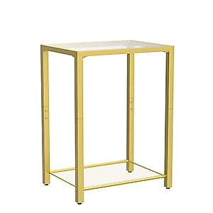 HOOBRO Set of 2 Side Tables, 2-Tier End Table, Nightstands for Tight Spaces, Tempered Glass Bedside Tables, Modern Metal Frame, for Office, Bedroom, Living Room, Study, Gold GD76BZP201