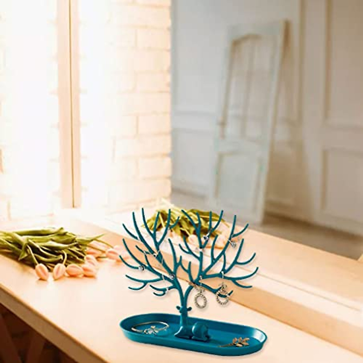 MILEVO Jewelry Display Stand Antler Tree Earrings Bracelets Rack Jewelry Storage Holder with Tray,Drawer Organizers