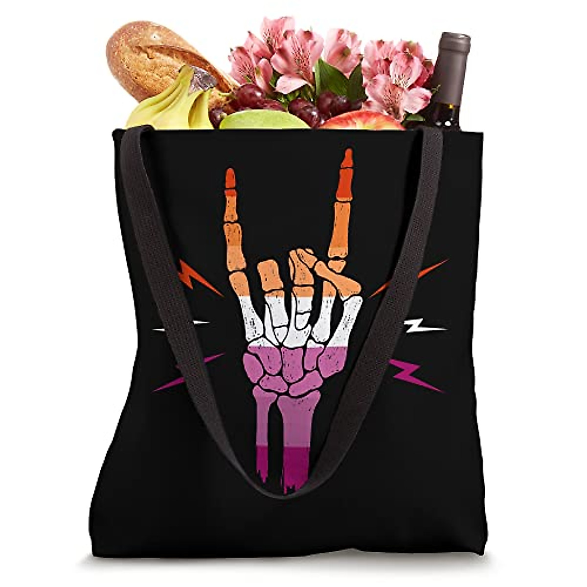Lesbian Pride Flag Funny Skeleton Hand Lesbian Tote Bag