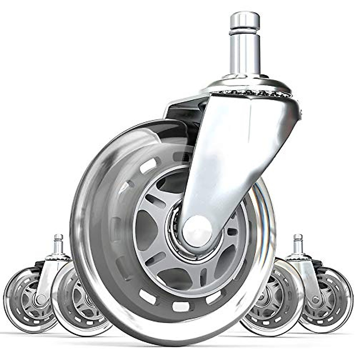 FOH Office Chair Wheels Set of 5 Heavy Duty Replacement Rubber Desk Chair Casters Best Protection for Your Hardwood Floors