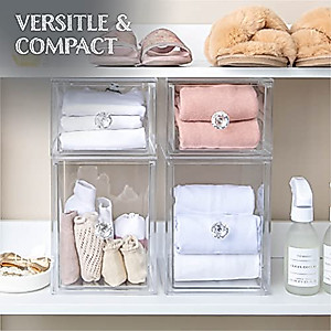 Clear Drawer Organizers - Acrylic, Durable, Stackable, Pull-Out Drawer. Great for Medicine, Cosmetics, Makeup and Bathroom Organization. (4.5" High | 2-PACK)