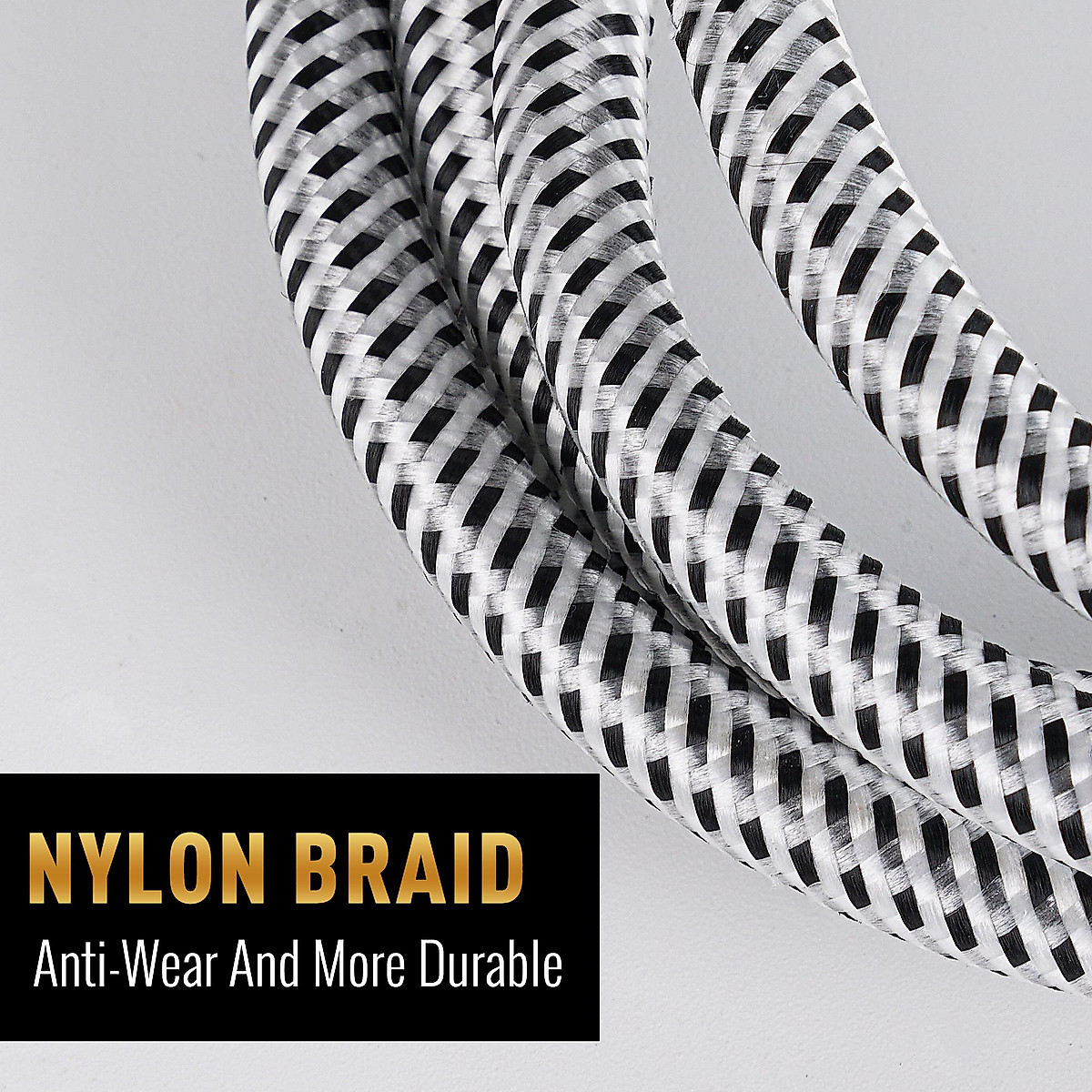 Elecan 14 AWG Speaker Cable Wire 50 Feet with Gold-Plated Banana Tip Plugs-CL2 Rated-in Wall-Heavy Duty Nylon Braided, Oxygen-Free Copper (OFC)-White-with 5 Cable Ties