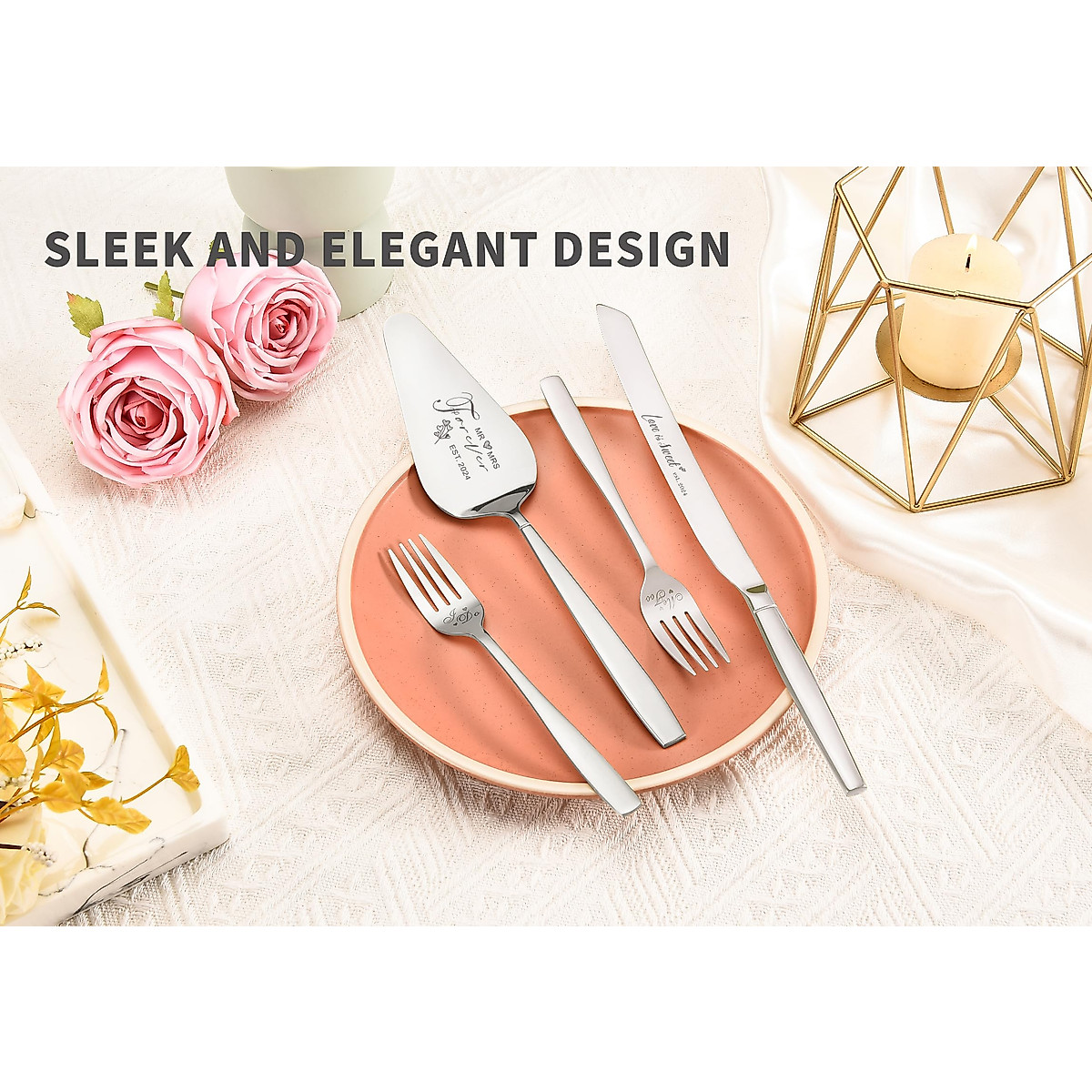 Parihy Wedding Cake Cutting Set, Sliver Wedding Cake Knife and Server Set 2024 with Forks, Mr and Mrs Cake Cutting Set for Wedding, Engagements Anniversaries (Silver)
