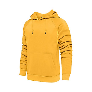 Mens Hoodie Sweatshirts Pullover, Black Cotton Hoodie Men Zip Up Lightweight Hoodie Red Pullover Street Man Loose Blank Fleece Sweater Men's Large Long Sleeve Hoodie For Sports (L, Yellow)