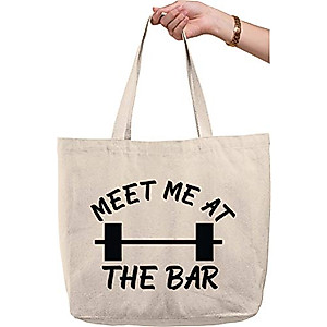 Bold Tote Bags Meet me at the bar barbell funny gym workout fitness exercise Natural Canvas Tote Bag funny gift