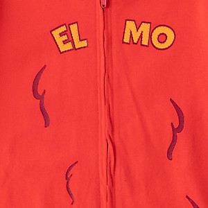 Sesame Street Boys’ Elmo or Cookie Monster Zip Up Long Sleeve Hooded Romper for Newborn, Infant and Toddler Kids