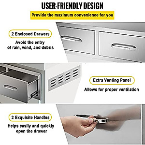 Mophorn 30" W x 10" H x 20" D Horizontal Double Access Stainless Steel with Handle BBQ Island Drawers for Outdoor Kitchens or Patio Grill Station, 30W x 10H x 20D Inch