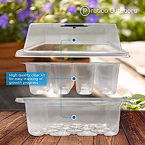 Pratico Outdoors 12 Cell Plastic Seed Starter Tray Kit, Clear, 5 Pack