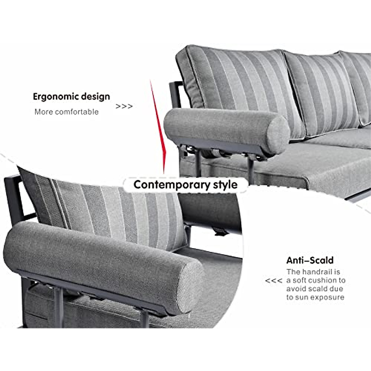 ovios Patio Dining Chairs Outdoor Chair High Back Aluminum Sofa Porch Chairs with Thick Cushion for Yard, Garden, Backyard (Black-Grey Stripe)