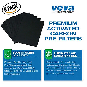 VEVA HEPA Filters Compatible with Coway Airmega AP-1512HH - 2 Pack HEPA Air Purifier Filters with 8 Charcoal Pre-Filters compatible with Coway Airmega 200M Air Purifier