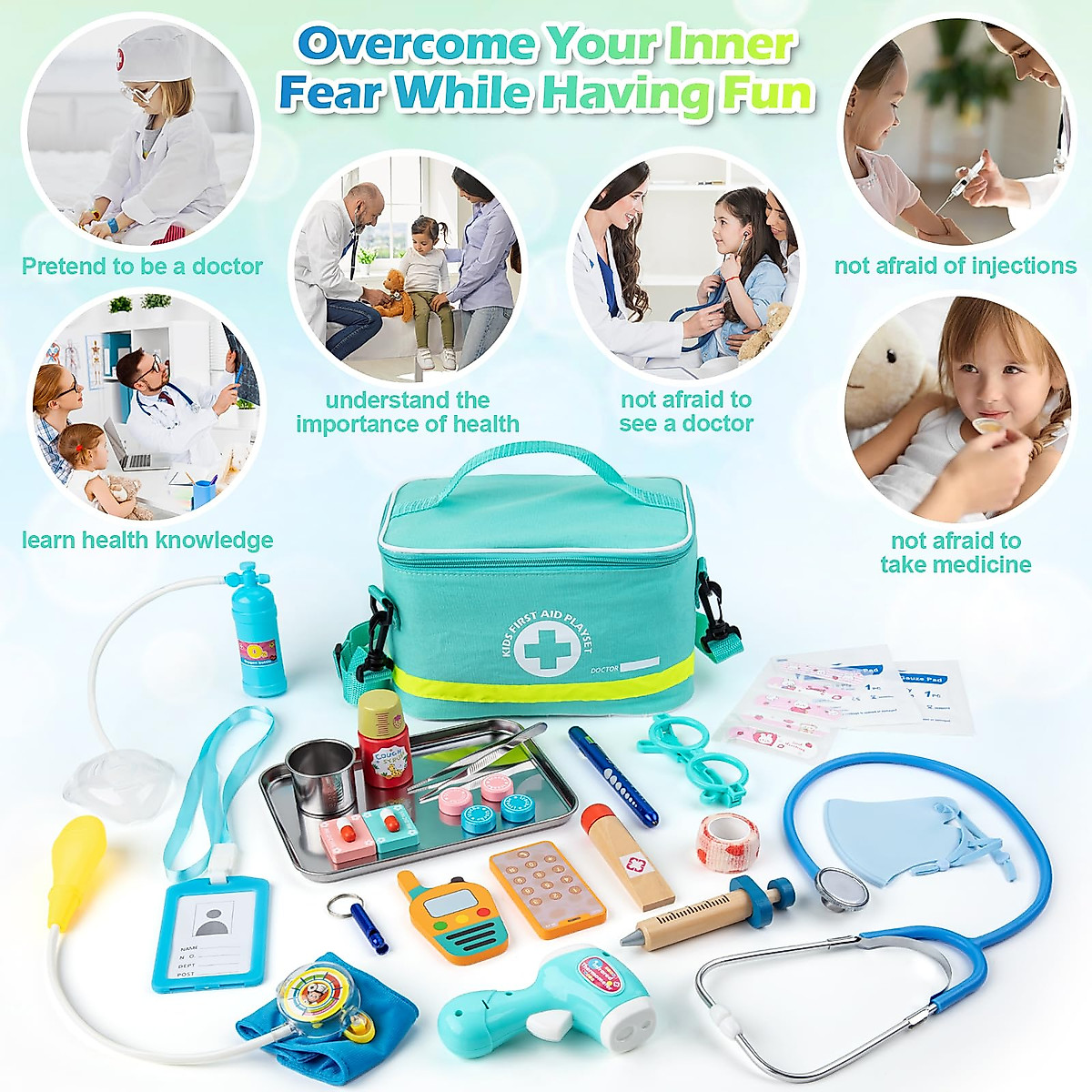 Sundaymot Doctor Kit for Kids, 34 Pcs Pretend Playset for Toddlers, Doctor kit for Toddlers 3-5, with Medical Bag, Stethoscope and Other Accessories, for Boys and Girls Fun Role Playing Game