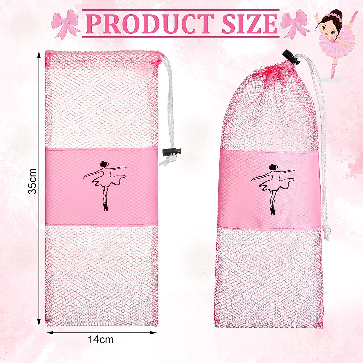 Shappy 4 Pcs Pointe Shoe Bag Pink Dance Mesh Shoe Bags Shoe Storage Ballet Dance Shoes Bag Drawstring Dance Shoe Pouch Bag for Women Girls, Medium Women/Medium Men