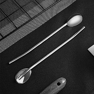 8 Pcs Stainless Steel Straws Spoons, Reusable Metall Straws Spoon with 2 Cleaning Brushes, 2 in 1 Snow Cone Straws Drinking Reusable Stainless Steel Ice Tea Long Spoons Straws for Cocktail Milkshake