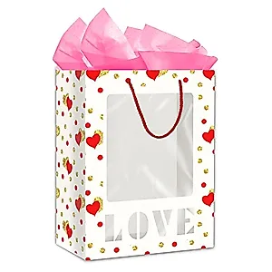 SICOHOME Valentines Day Gift Bag with Clear Window and Handles 11.5" Clear Anniversary Bags with Wrapping Tissue Valentines Gift Bags for Her Him Girlfriend Boyfriend Wife Women Wedding