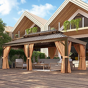 Jolydale Hardtop Gazebo,12x20 Gazebo with Brown Mosquite Netting, Double Metal Roof for Lawn and Garden