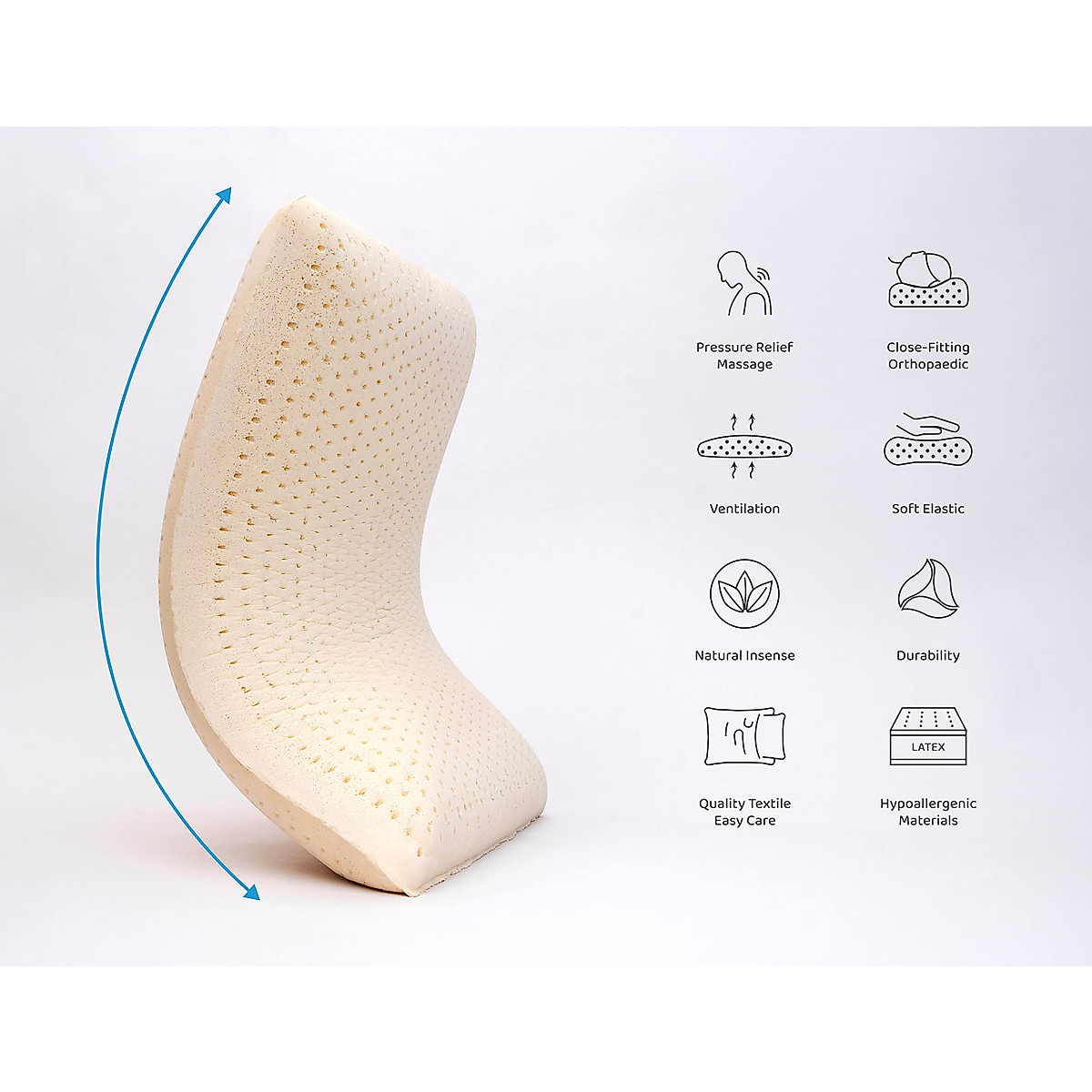 Talalay Natural Latex Foam Pillow DreamLogix - Queen Size Medium Soft Pillow for Sleeping, Side, Stomach & Back Sleepers, Neck Support, 100% Cotton Cover (Medium Soft, Queen Size 28''x16''x6'')