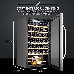 Ivation 34 Bottle Compressor Wine Cooler Refrigerator w/Lock | Large Freestanding Wine Cellar For Red, White, Champagne or Sparkling Wine | 41f-64f Digital Temperature Control Fridge Stainless Steel