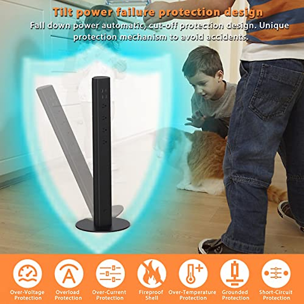 Tower Power Strip with 4 Outlets 3 USB A 1USB C Ports, 6.56ft Long Extension Cord Outlets Charging Tower, Power Strip with USB Ports Have Overload Protection Fire Proof for Libraries, cafes.