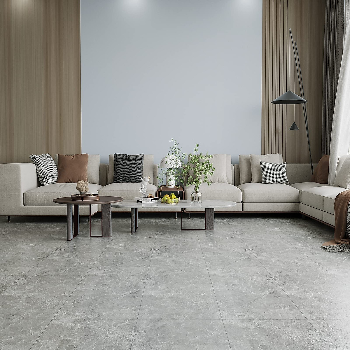 VEELIKE Peel and Stick Floor Tiles Vinyl 12''x12'' Grey Marble Vinyl Flooring 12 Pack Stick on Floor Tiles Waterproof Removable Self Adhesive Vinyl Floor Tile for Bathroom Kitchen Bedroom Floor