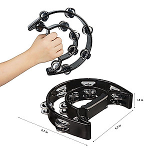 SUNYIN Tambourine,Foot Tambourine 10 inch Hand Tambourine Metal Jingles with Egg Shaker,Tambourine for Adult Hand Held Percussion,Parties,KTV,Foot Tambourine Set