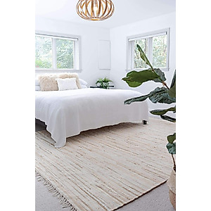 Unique Loom Chindi Cotton Collection Soft Hand Woven Natural Fiber Striped Area Rug, 4 ft x 6 ft, Beige/Ivory