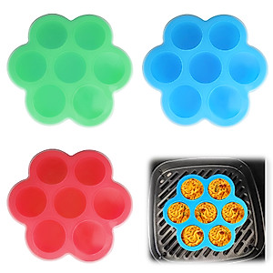 3 Pack Silicone Air Fryer Egg Bite Mold 8 Inch Large Silicone Egg Bite Mold for Air Fryer Reusable Egg Bite Pan with Lid, Alternative to Sous Vide Egg Bite Maker for Cooking Air Fryer Accessories