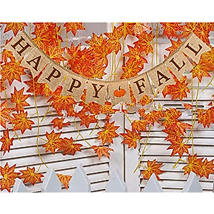 Famoby Happy Fall Pumpkin Burlap Banner and Maple Leaf Garland Confetti for Harvest Time Autumn Theme Party Thanksgiving Decorations