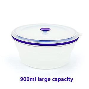 CARTINTS Microwave Safe Silicone Bowls, Collapsible Food Storage Containers with Lids, Space Saving Reusable Lunch Container Safe For Oven/Freezer/Dishwasher(900ml,Round,Purple)