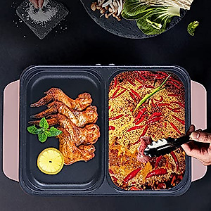 Electric Mini Grill with Hot Pot 2 in 1 Portable Electric Hot Pot Barbecue Grill Non-Stick Teppanyaki Pan 110V Indoor Hotpot Grill Korean BBQ Combo (11.41x 8.66 x 4.33 inch, Pink)
