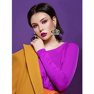 Beaded Mardi Gras Earrings for Women Purple Green Gold Earrings Temps Bons Fleur De Lis Carnival Earrings Jewelry Gifts (Hat)