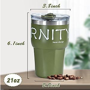 21 oz Travel Coffee Mug, Insulated Tumbler with Lid and Straw Double Wall Vacuum Insulated Tumbler Reusable Coffee Cups for Coffee, Tea and Drinks, Green
