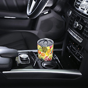 Yaxongx 20oz Tumbler Summer Fruit Double Wall Vacuum Insulated Coffee Mug with Lid and Metal Straw Brush Reusable Stainless Steel Water Bottle Travel Cup Gifts for Car Ice Drinks Hot Beverage