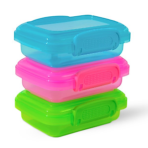 MosJos Snack Containers (4 Set) - 4.75 Oz Small Food Storage Cups with Lids - Fruit, Nuts, Sauce, Condiments & Salad Container for Lunch Box - (3 Bright Colors)