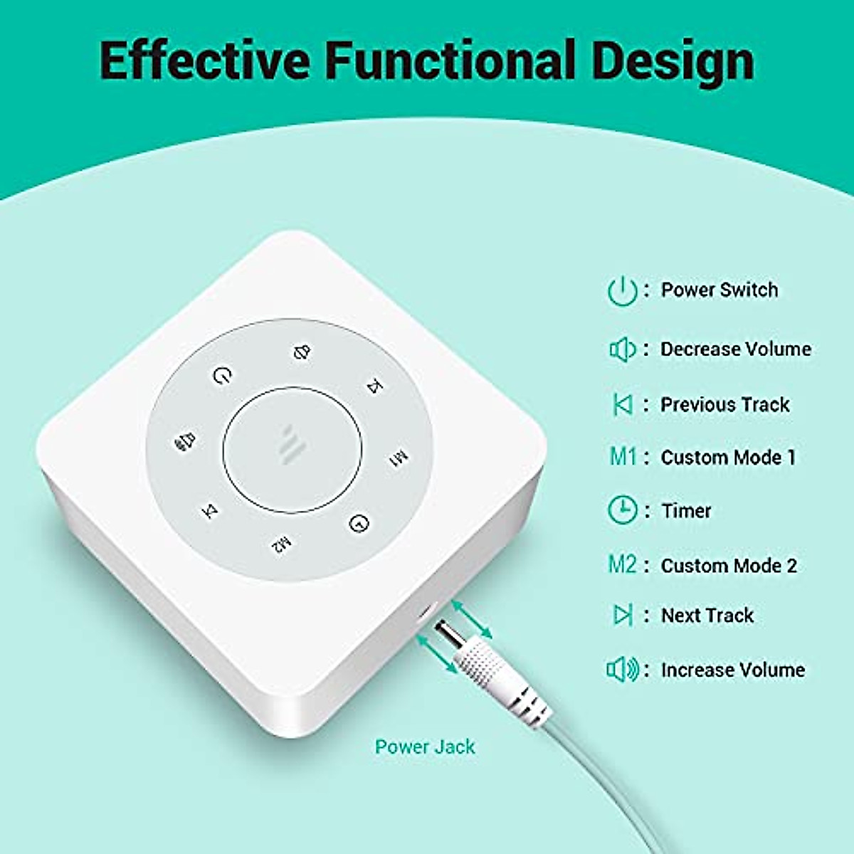 Fitniv White Noise Machine with Custom Button, 20 Natural Soothing Sounds & 32 Levels of Volume Control, Timer & Memory Feature, Plug in, Sound Machine for Baby Adults, Home & Office