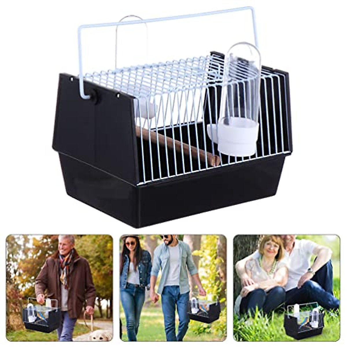 iplusmile Metal Bird Carrier Travel Cage Portable Bird Cage Travel Parrot Cage Parrot Cage Outing Bird Carrying Cage for Bird Cockatiel Conure Parakeet, Black 21x12x14cm
