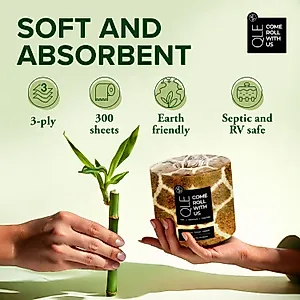 QLE Bamboo Toilet Paper 4 Pack 3 Ply 300 Sheets Bamboo RV Toilet Paper Rolls - Organic Chemical Free Toilet Paper, Hypoallergenic Toilet Paper Bamboo Soft, Compostable Septic Safe Plant Toilet Paper