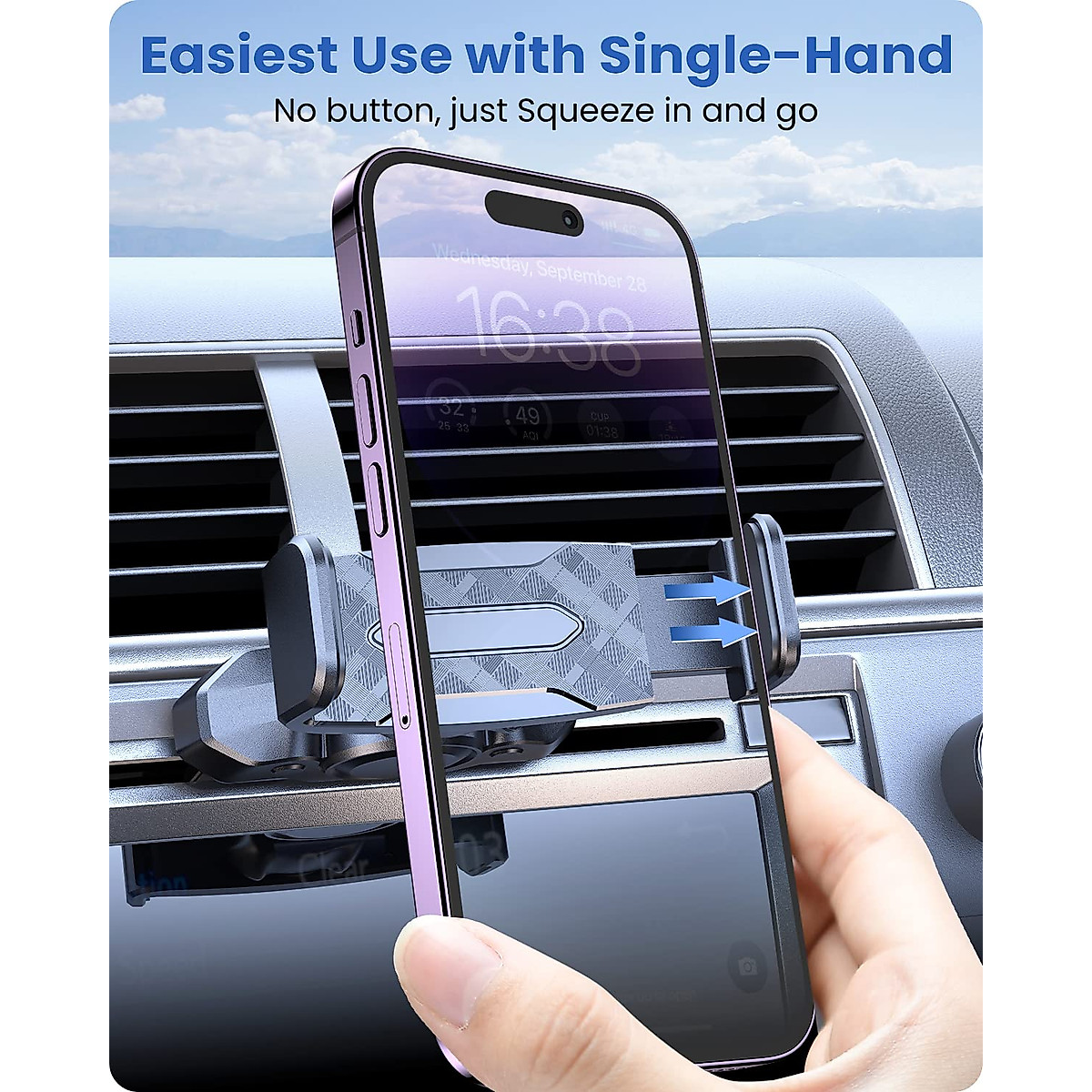 OQTIQ CD Phone Holder for Car, CD Player Phone Mount with Ultra Sturdy Expandable Spring-Loaded Grip & 360 Degree Pivot, CD Slot Car Phone Holder for iPhone, All 4.7-6.5 Inch Cell Phones