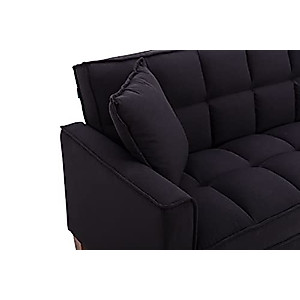 Eafurn Soft Upholstered Loveseat Sofa Small Couch for Living Room,Modern Decor Furniture with Armrest & Throw Pillows and Padded Backrest Love Seats, Black Deep Button Tufted with Solid Wood Legs
